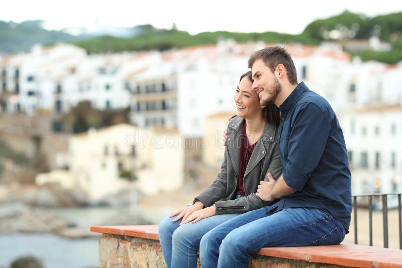 Happy Couple Enjoying Views in a Coast Town Stock Image - Image of ...
