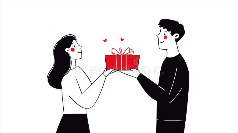 Happy Couple Giving Gift with Copy Space Stock Illustration ...