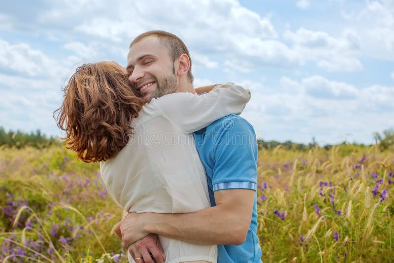 The Happy Couple Has a Rest in the Field Stock Image - Image of natural ...