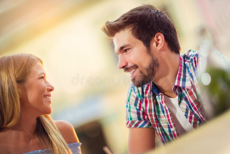 Happy Couple Have Fun in Cafe Stock Photo - Image of happy, positivity ...