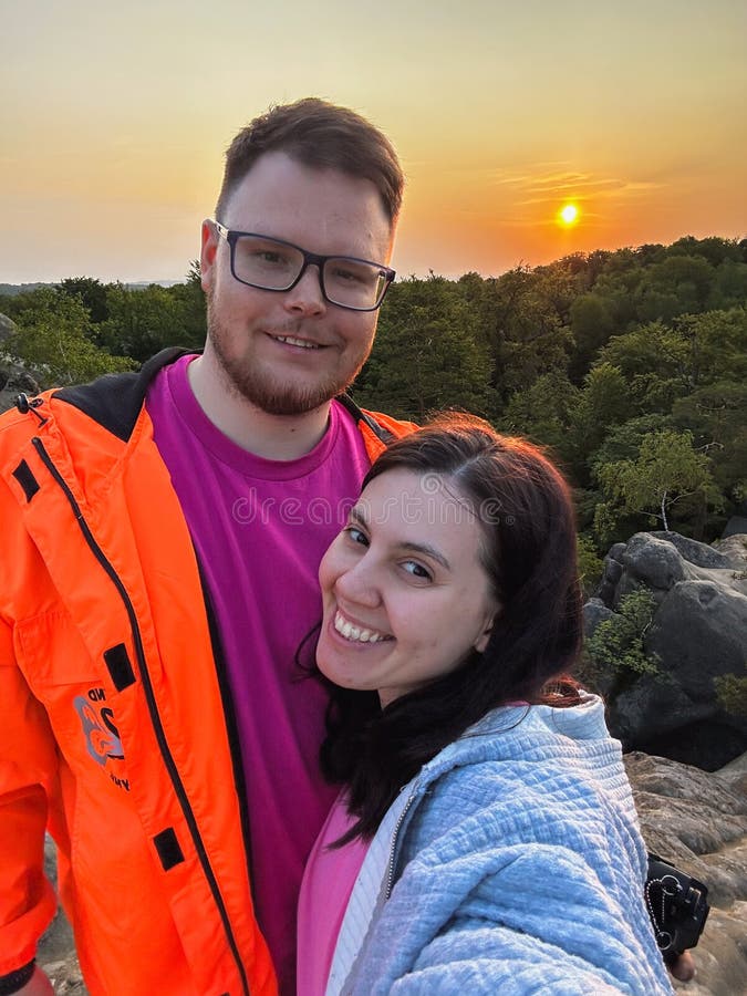 Happy Couple Having Date at the Cliff on Sunset Stock Image - Image of ...