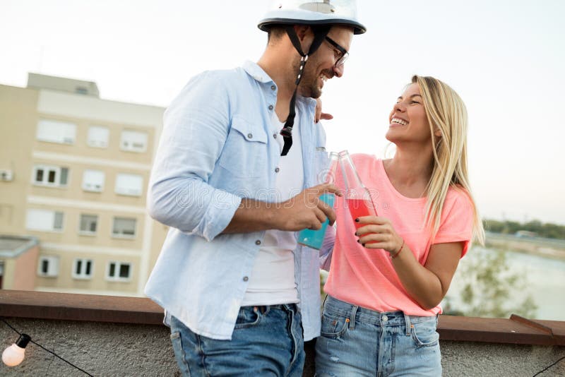 Happy Couple Having Fun Time at Party Stock Photo - Image of light ...