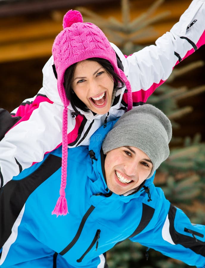 Happy Couple Having Fun during Winter Vacations Stock Photo - Image of ...