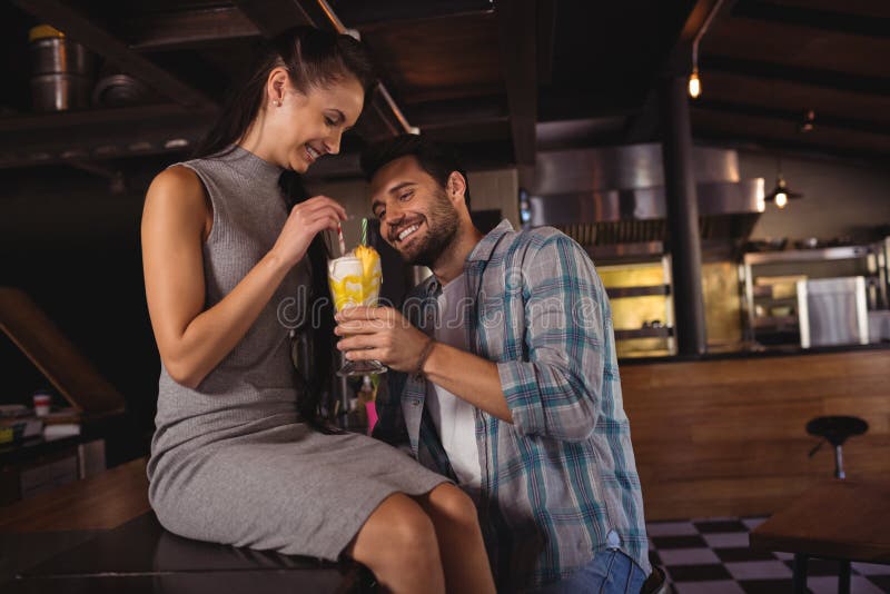 Happy Couple Having Milkshake Stock Image - Image of life, affection ...