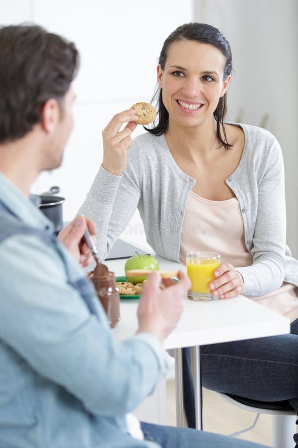 Happy Couple Having Wonderful Breakfast Time at Home Stock Photo ...