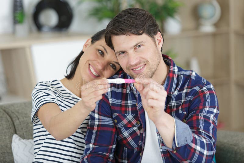 Happy Couple Holding Pregnancy Test Stock Image - Image of hope, level ...