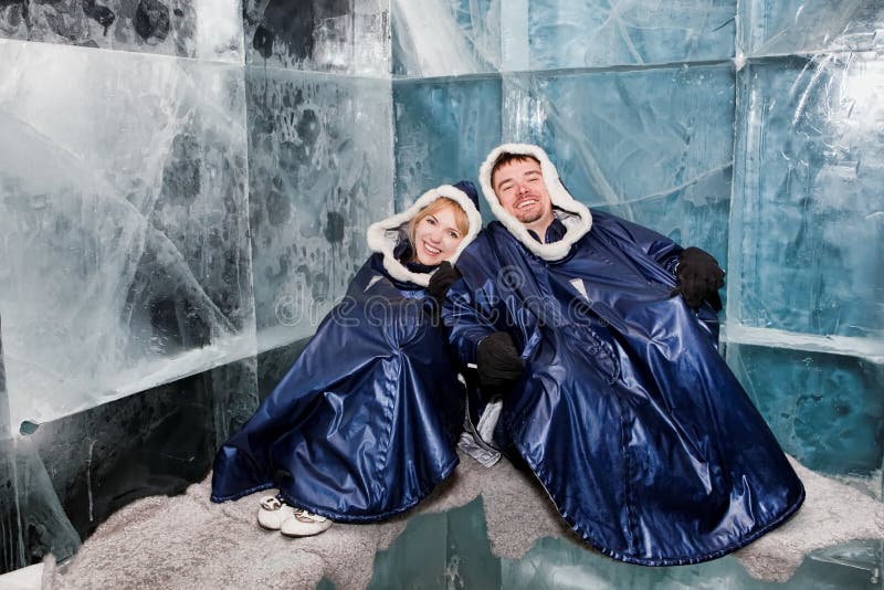 Happy couple in ice-bar stock image. Image of relax, cold - 20597939