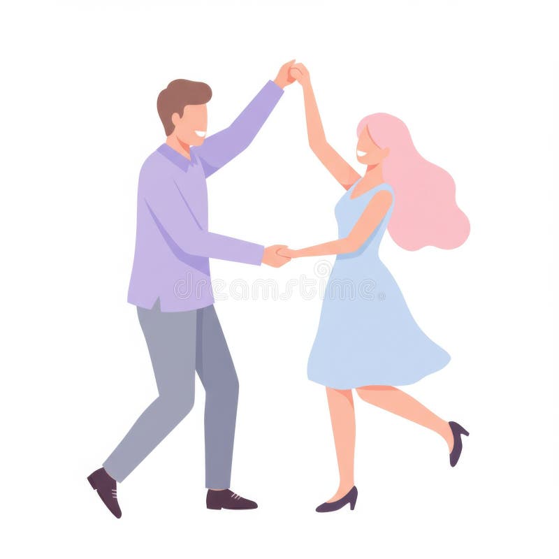 Happy Couple Joyfully Dancing Together Pastel Illustration Stock ...
