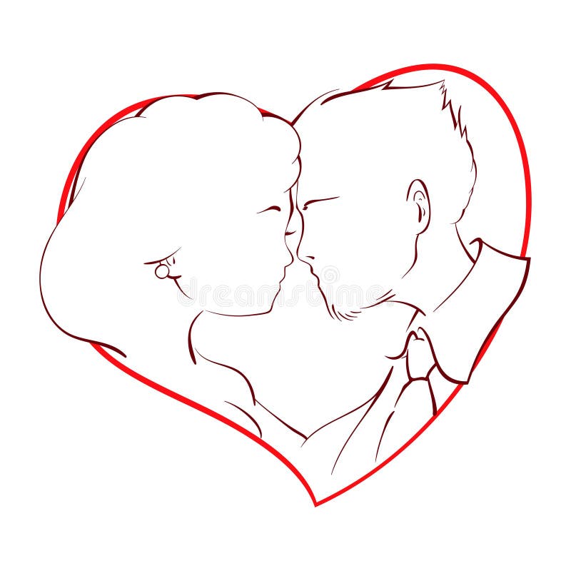 Happy Couple Kissing Inside a Red Heart Stock Vector - Illustration of ...