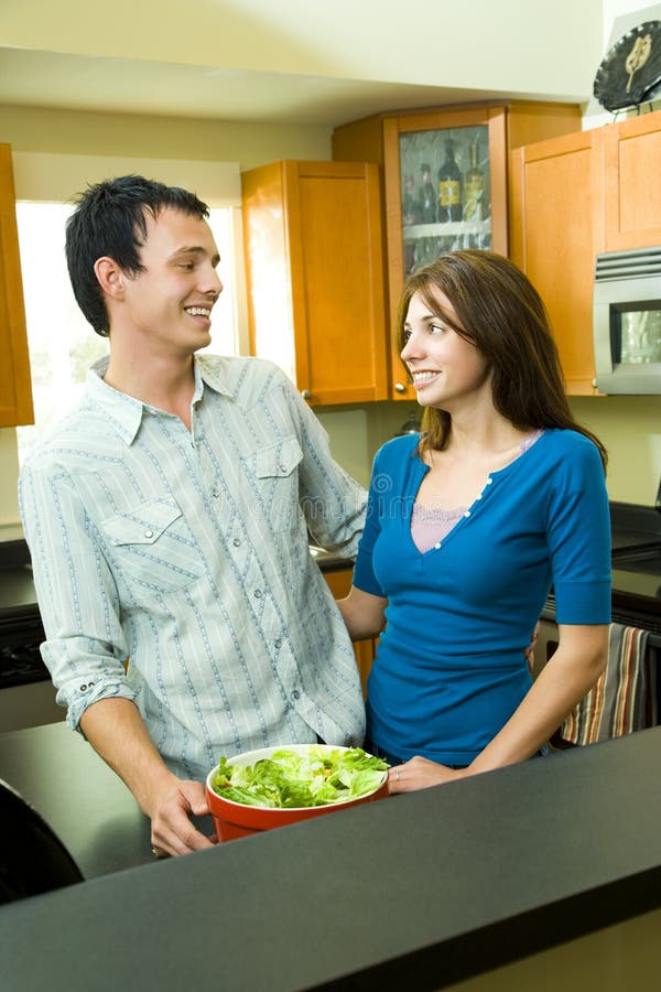 Happy Couple Cooking in the Kitchen - Horizontal Stock Photo - Image of ...