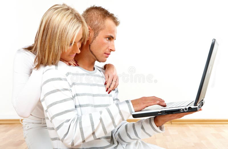 Happy couple with laptop stock image. Image of people - 7782915