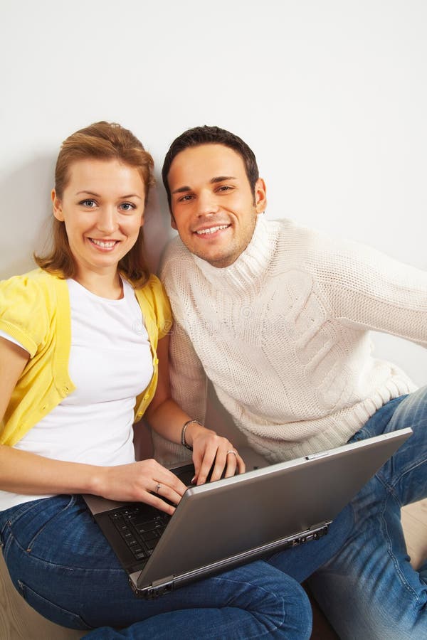 Happy Couple with Laptop Computer Stock Photo - Image of couple ...