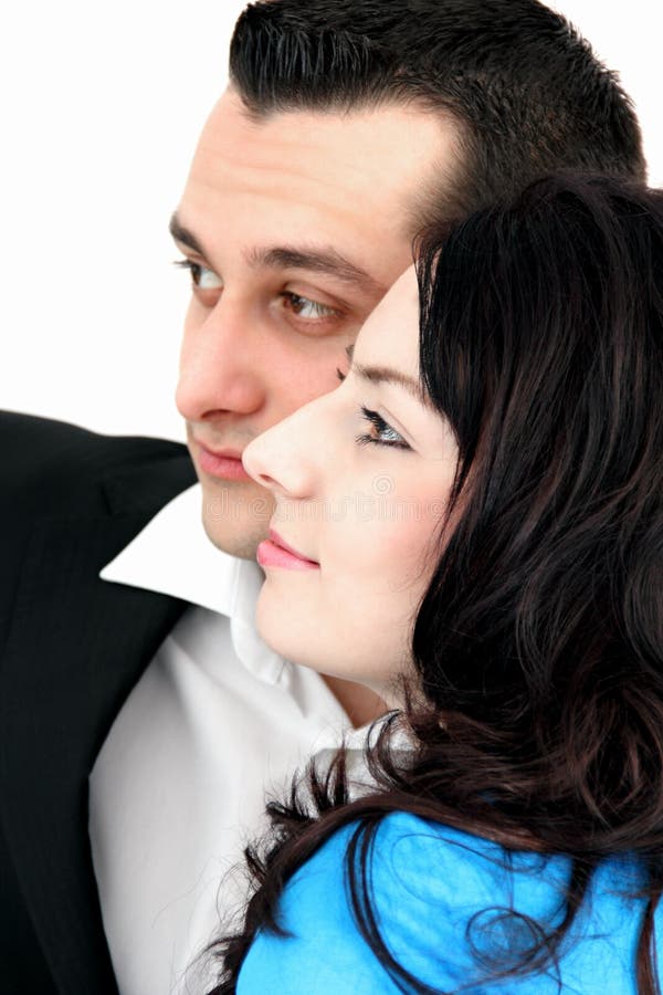 Happy Couple Looking at Something Stock Photo - Image of isolated ...