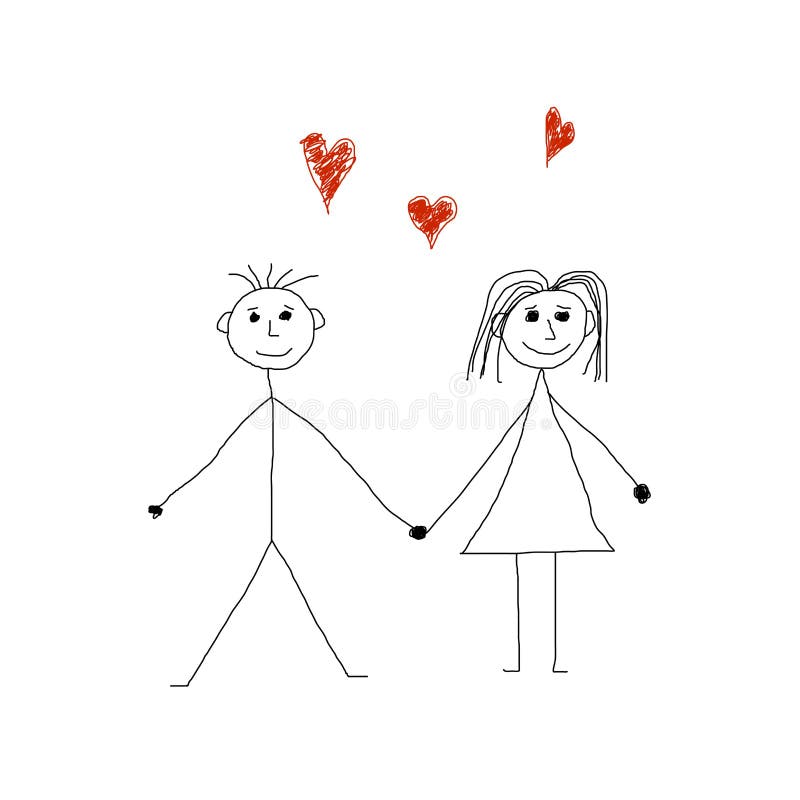 Happy Couple in Love Child Drawing Stock Vector - Illustration of comic ...
