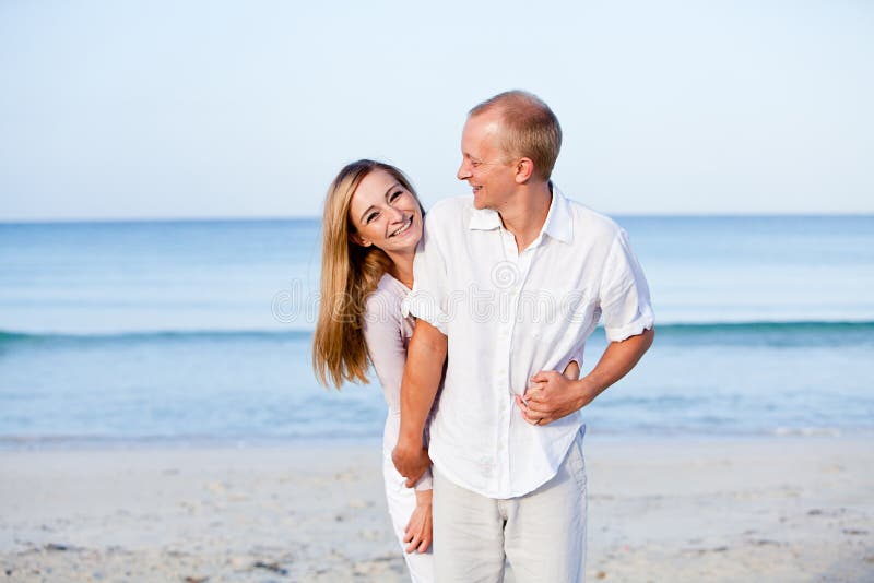 Happy Couple in Love Having Fun on the Beach Stock Image - Image of ...