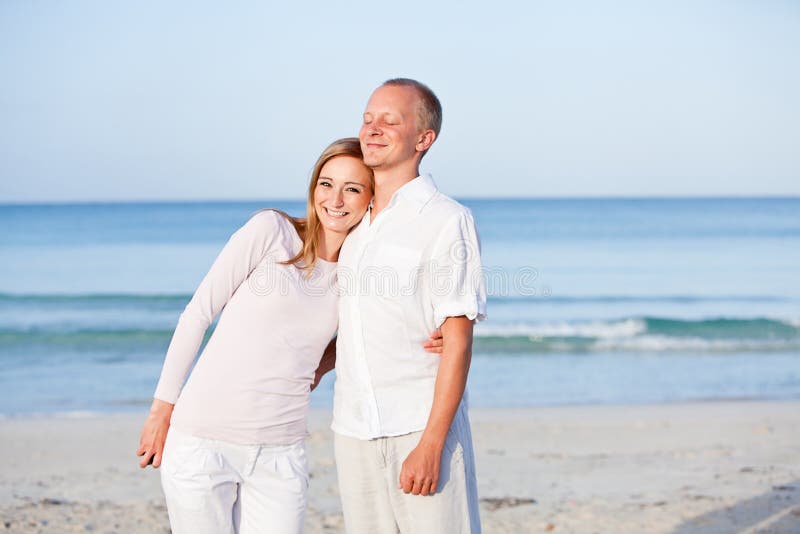 Happy Couple in Love Having Fun on the Beach Stock Image - Image of ...