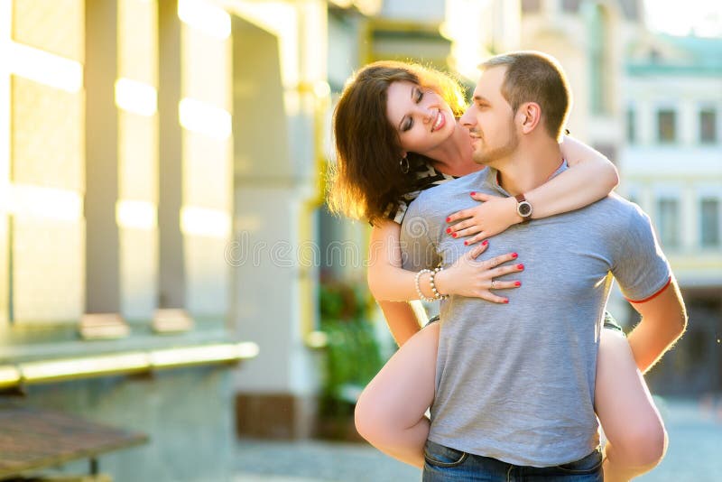 Happy Couple in Love Hugging at City Stock Image - Image of honeymoon ...