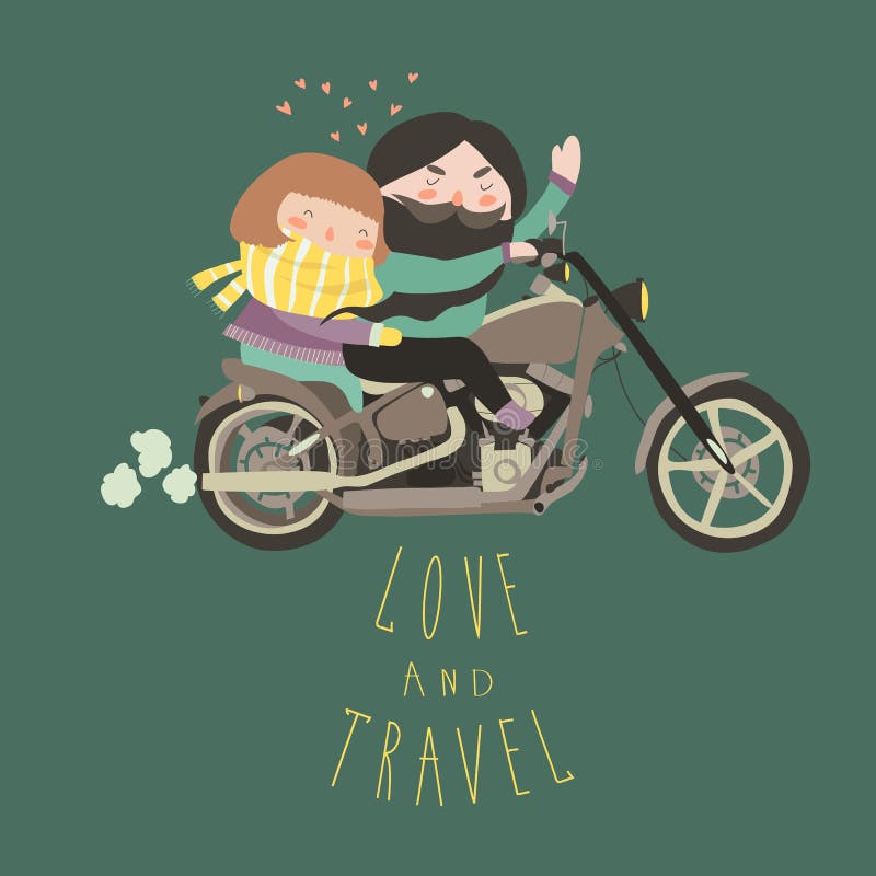 Happy Couple In Love Riding A Motorcycle Stock Vector Illustration Of