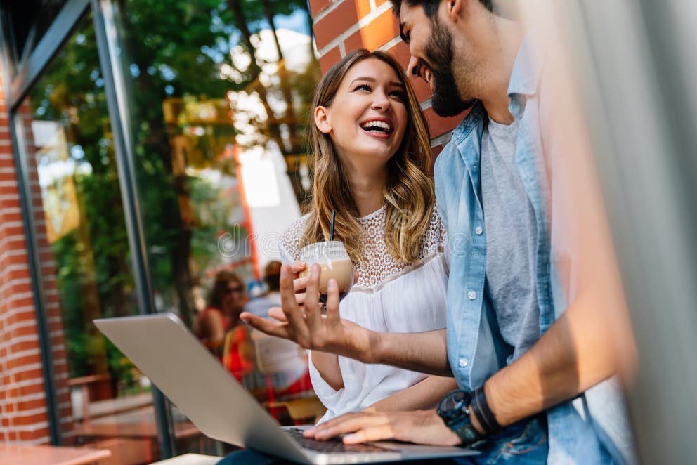 Happy Couple in Love Using Digital Devises for Work, Study or Social ...