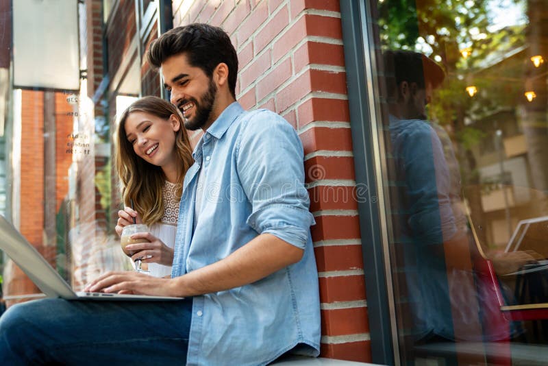 Happy Couple in Love Using Digital Devises for Work, Study or Social ...