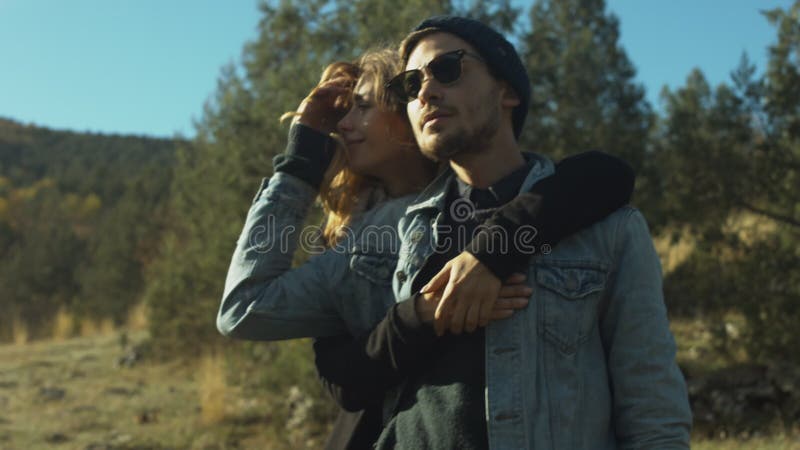 Young Couple in Love Outdoors in the Woods Stock Video - Video of ...