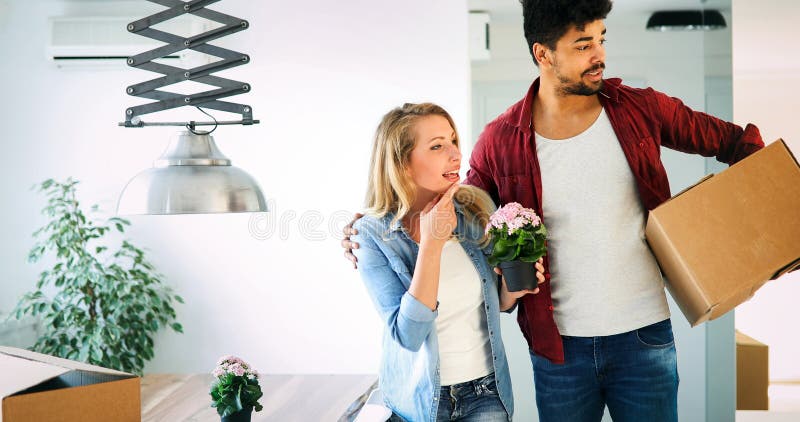 Happy Couple after Moving in Stock Photo - Image of married, estate ...