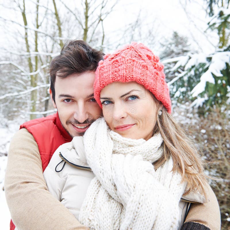 Happy Couple Outside in Winter Stock Image - Image of winter, woman ...