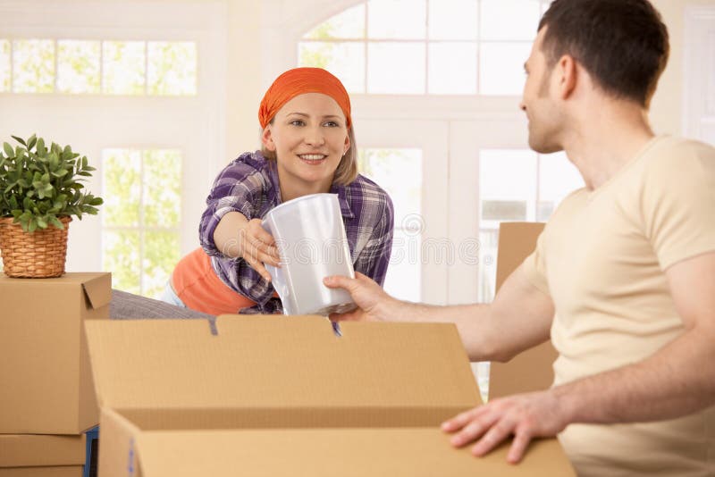 Couple Packing Moving Boxes Stock Photo - Image of cardboard, home ...