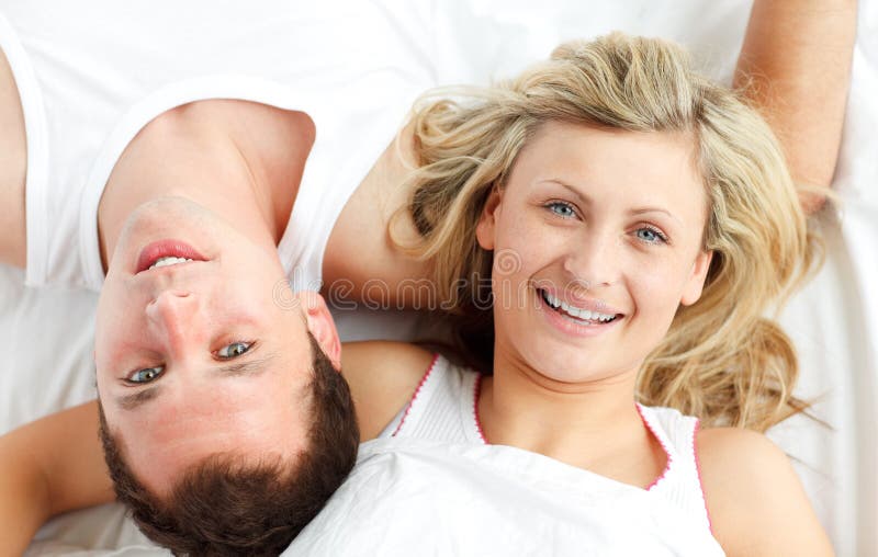 Happy Couple Resting in Bed Stock Image - Image of portrait, playing ...