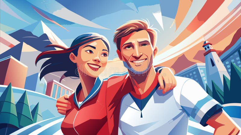 Happy Couple Running Together in the City Stock Vector - Illustration ...