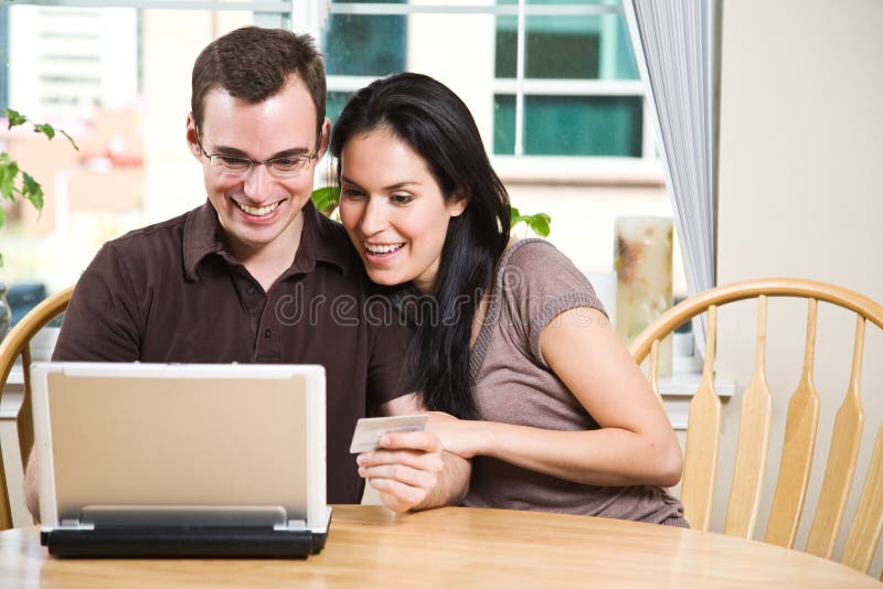 Happy Couple Browsing Internet Having Fun Smiling Stock Image - Image ...