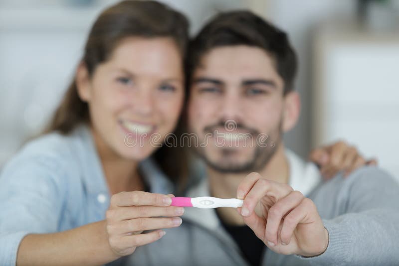 Happy Couple Showing Result Pregnancy Test Stock Image - Image of ...