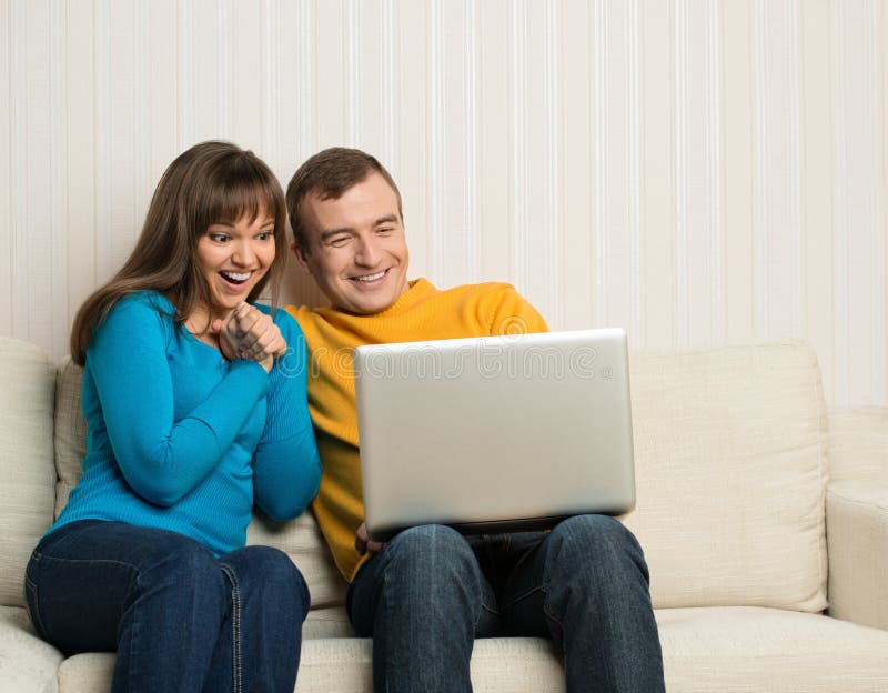 Happy couple stock image. Image of indoors, notebook - 32089307