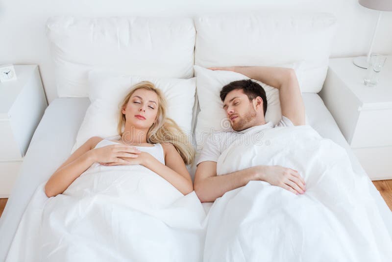 Happy Couple Sleeping in Bed at Home Stock Image - Image of room ...