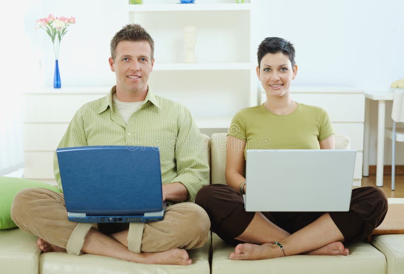 Happy Couple Using Computer Stock Image - Image of domestic ...