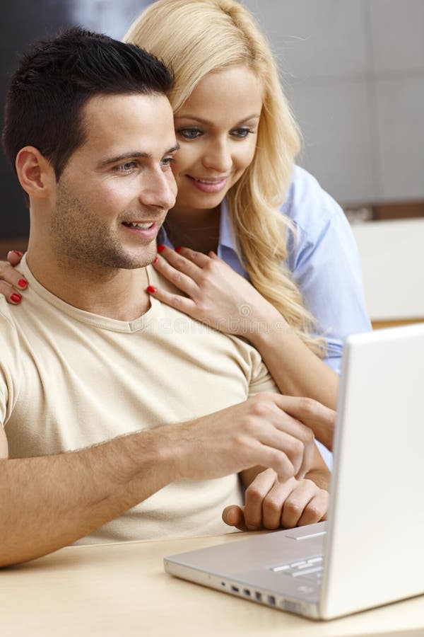 Asian Indian Man & Woman Couple Using Laptop Stock Image - Image of ...