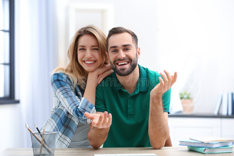 Happy Couple Using Video Chat for Conversation Stock Image - Image of ...