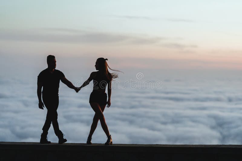 Happy Couple Watching One Another Under the Sunset Sky Stock Image ...