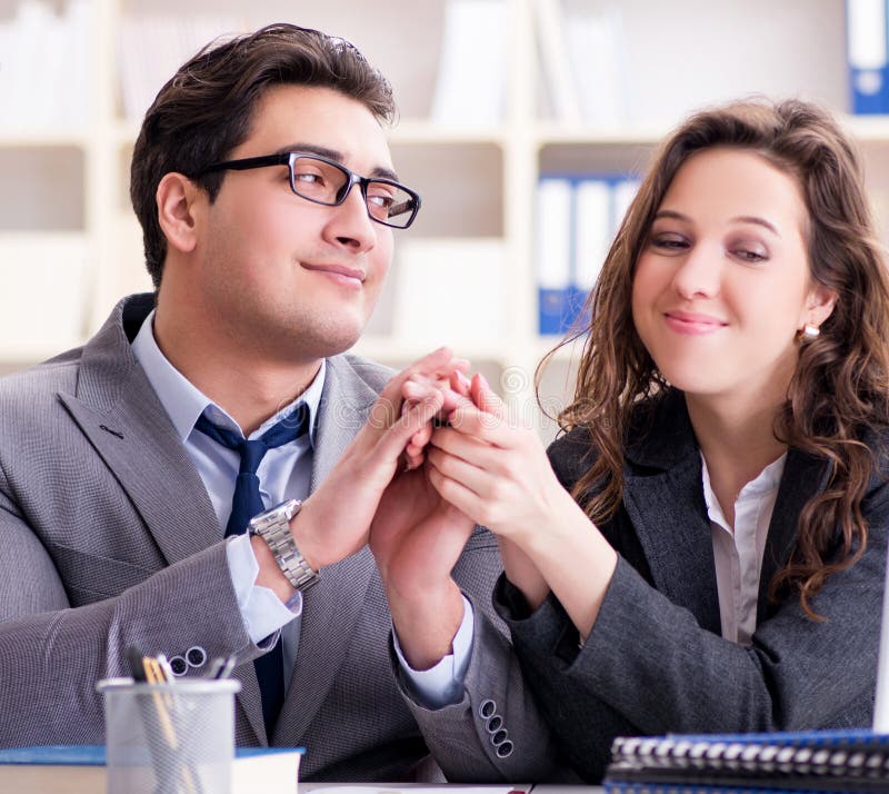 Happy Couple Working in the Same Office Stock Photo - Image of ...