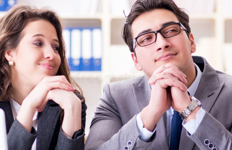 Happy Couple Working in the Same Office Stock Photo - Image of ...