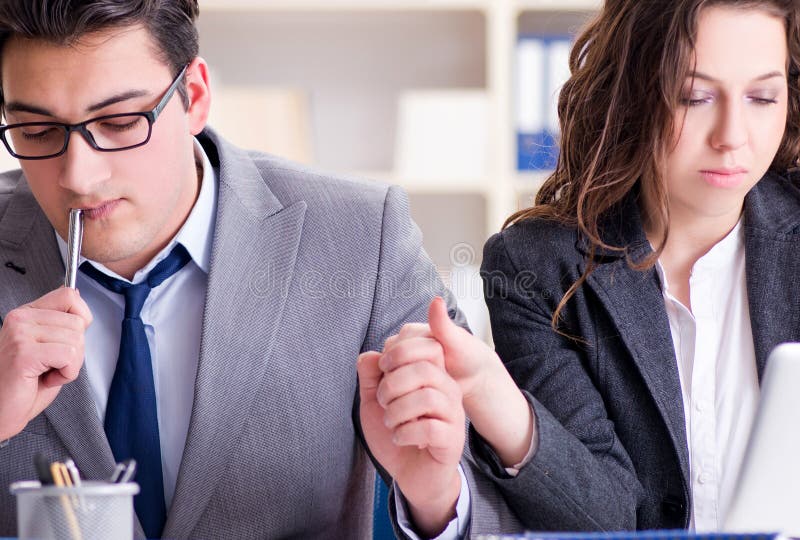 Happy Couple Working in the Same Office Stock Image - Image of partner ...