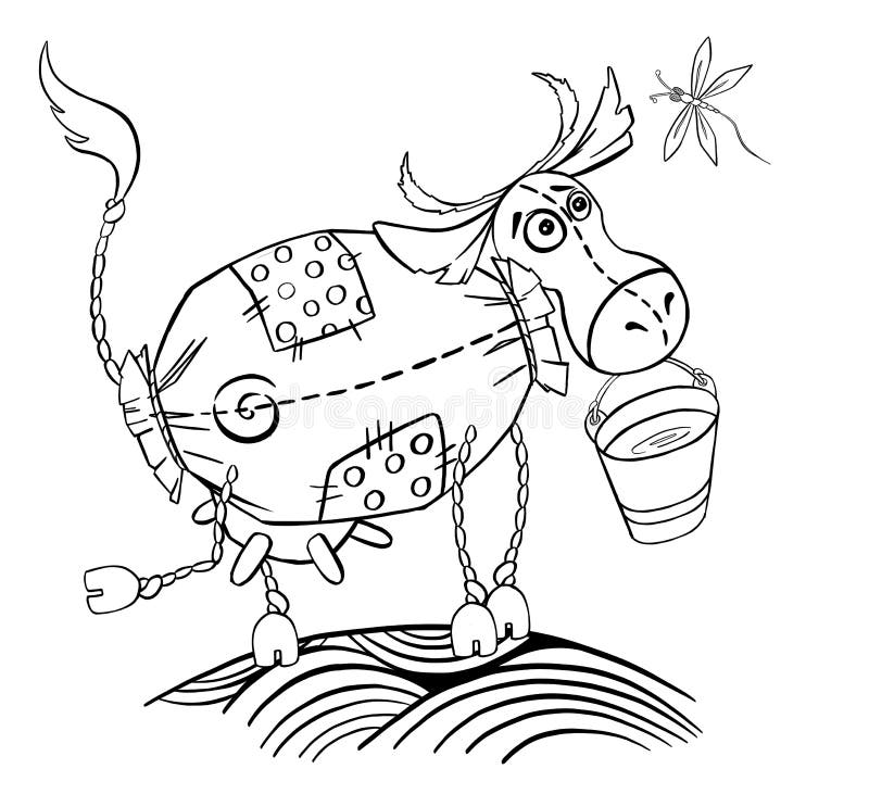 Happy Cow Line Art Illustration Cartoon White Background Stock ...