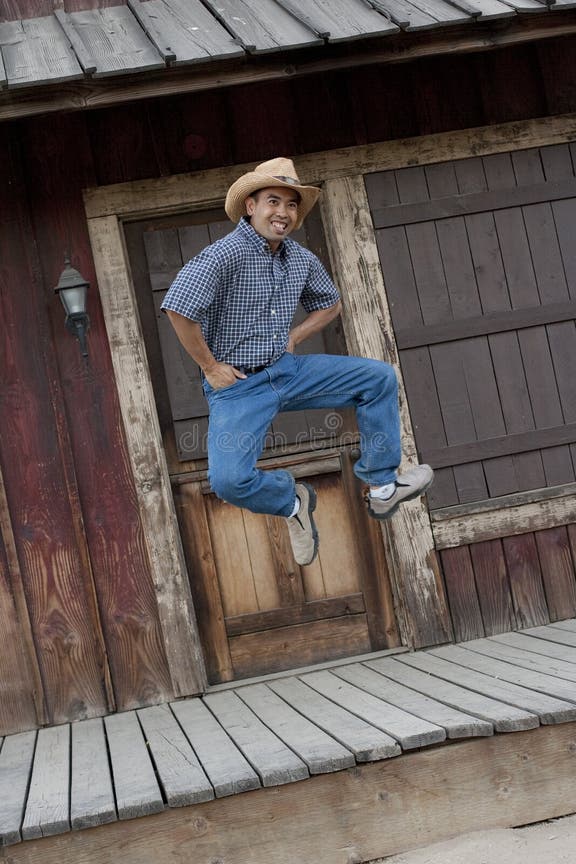 Happy Cowboy stock photo. Image of town, denim, jump - 20898950