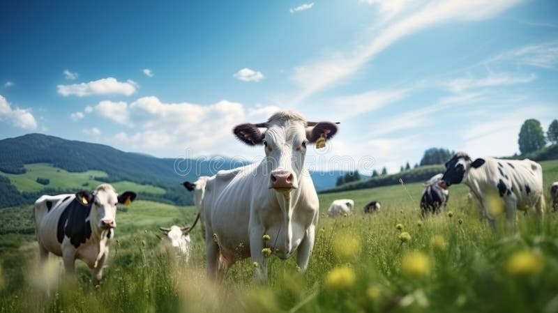 Happy Cows is on a Meadow during Sunset in Summer Stock Image - Image ...