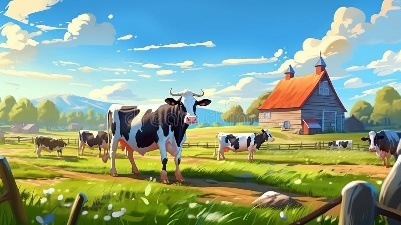 Happy Cows is on a Meadow during Sunset in Summer, Bright and Colorful ...