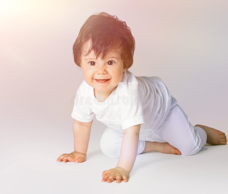 Happy Crawling Baby. Side View Stock Photo - Image of cute, childhood ...