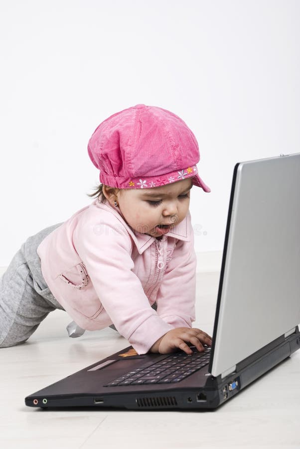 Girl and laptop computer stock image. Image of computer - 3977249
