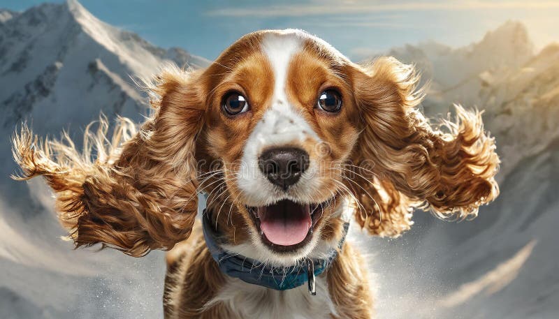 Happy and Crazy Young English Cocker Spaniel Dog with Long Ears Stock ...