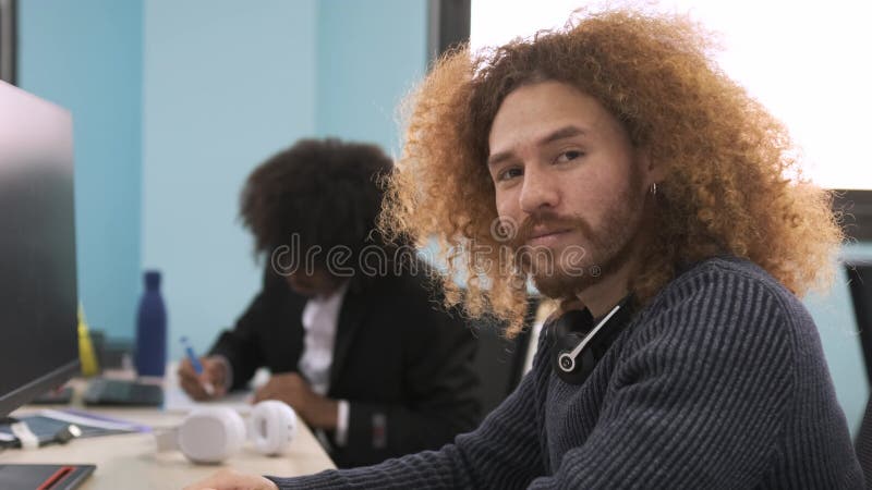 Happy Creative Businessman Using Computer in Office Stock Video - Video ...