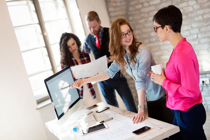 Creative Coworkers Working in Office Stock Image - Image of creative ...